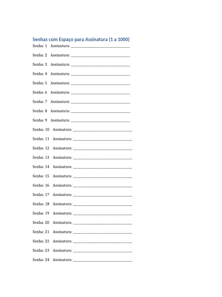 Senhas Assinatura 1 A 1000 | PDF