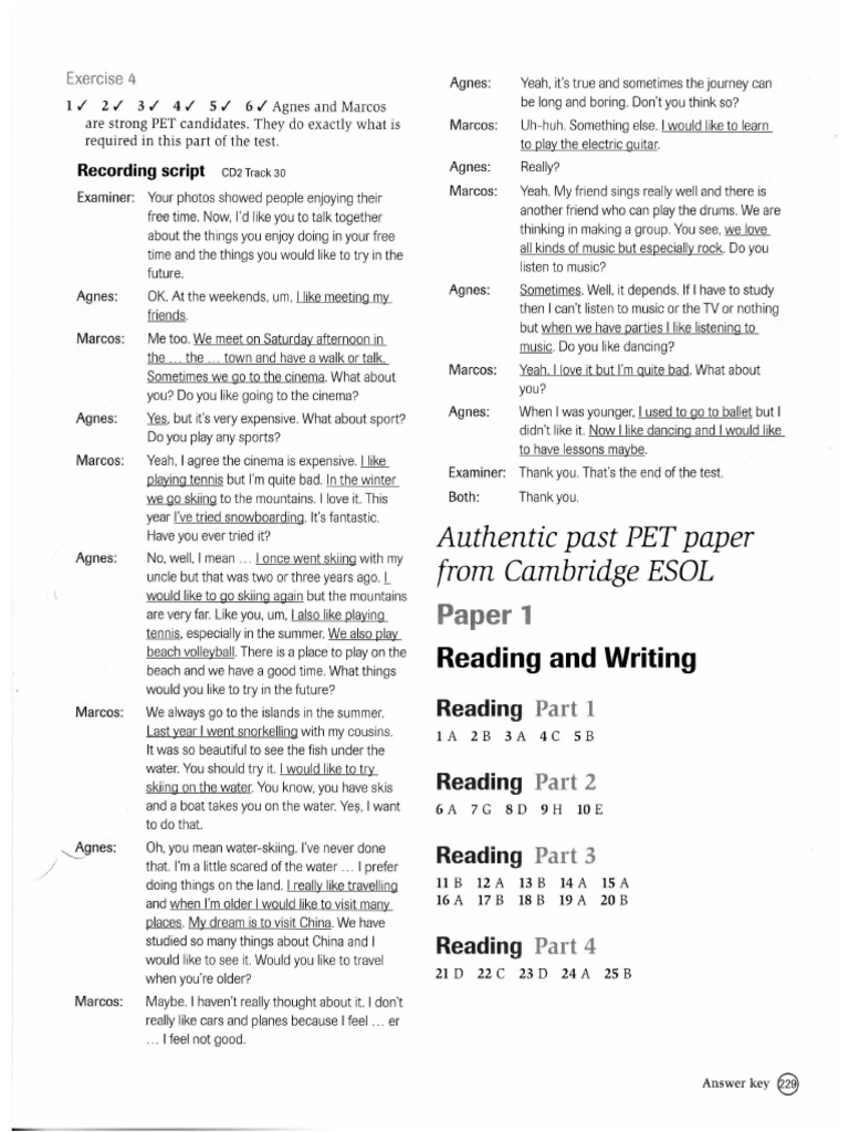 Complete PET Sample Test - Key | PDF