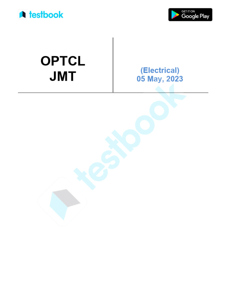 OPTCL Junior Management Trainee (Electrical) Official Paper (Held On - 05 May, 2023) | PDF