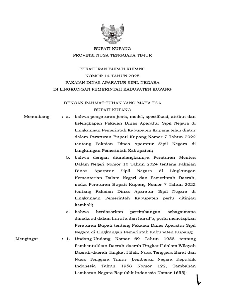 Perbup 14 - 2025 TTG Pakaian Dinas Pemkab KPG | PDF