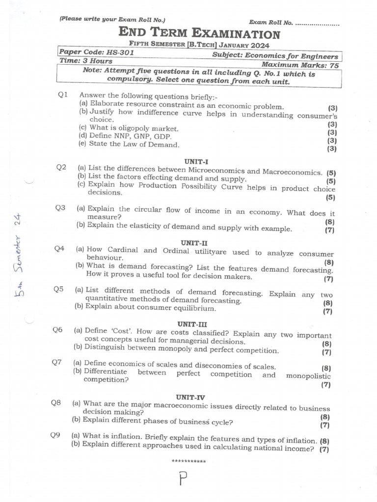 Economics For Engineers EndSem Jan2024 | PDF