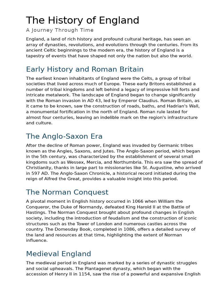 England's Rich Historical Journey | PDF | England | Kingdom Of England