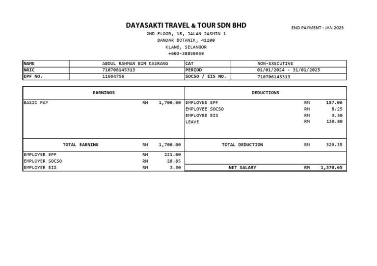 Payslip - Basic - Jan 25 | PDF