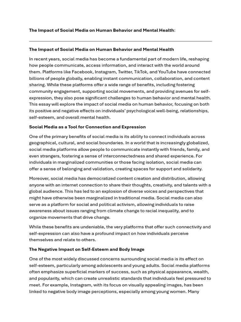 Social Media's Effects on Behavior and Mental Health | PDF | Social ...