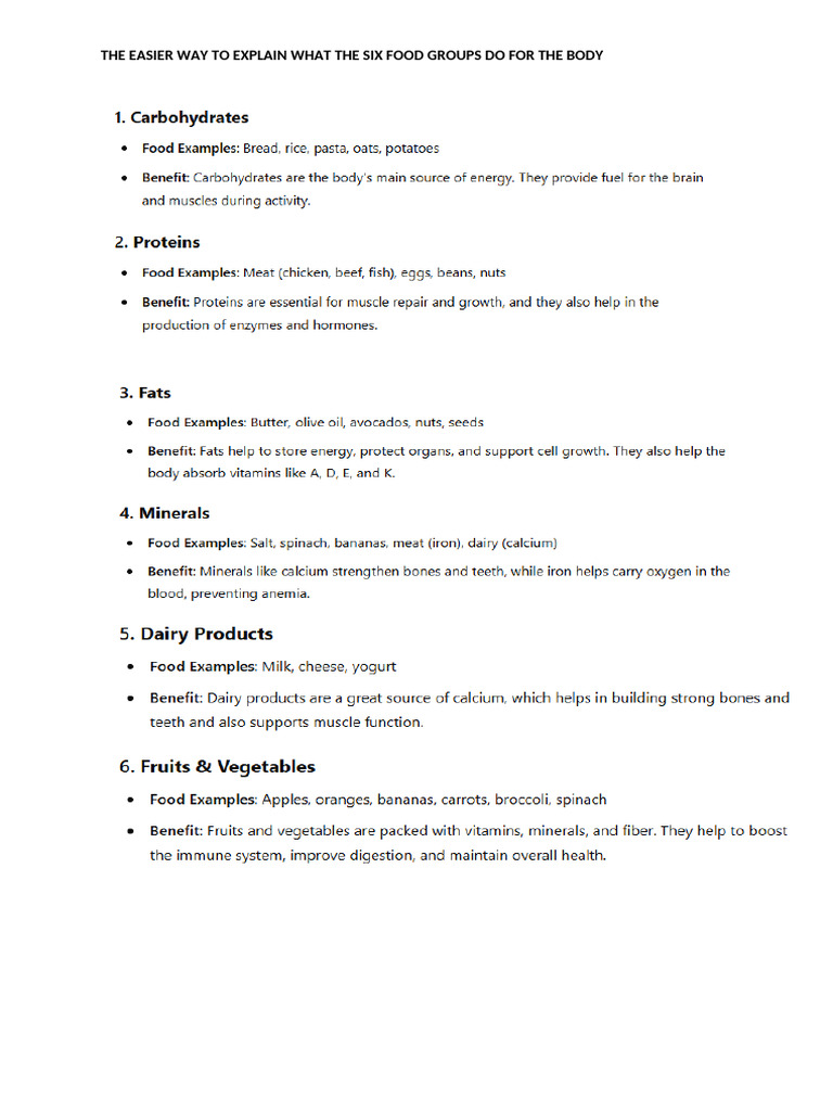 Understanding the Six Food Groups | PDF