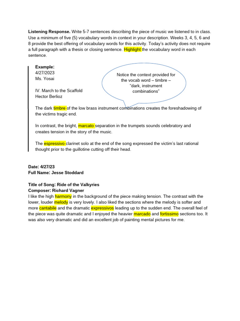 Music Listening Response: Timbre Analysis | PDF