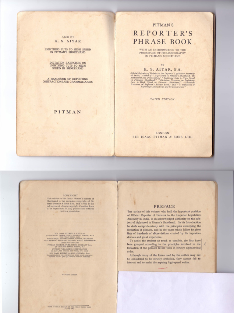 Pitman Shorthand Reporters Phrase Book Aiyar | PDF