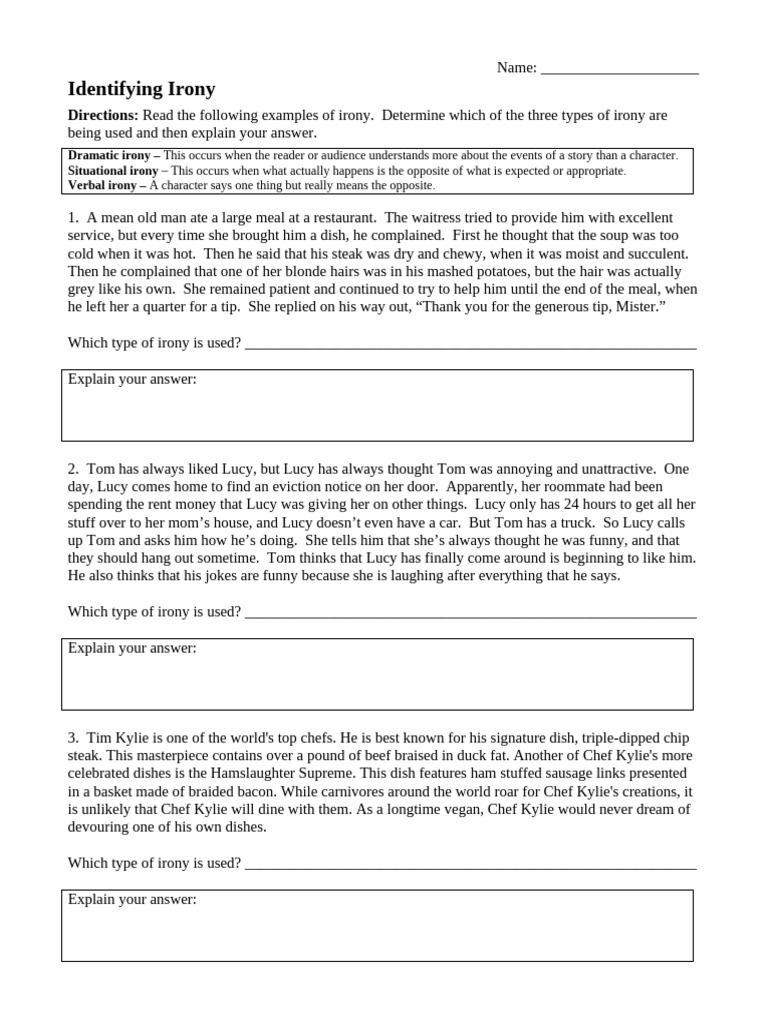 Jesse Stoddard - Student - OberlinMS - Irony-Worksheet To Use | PDF ...