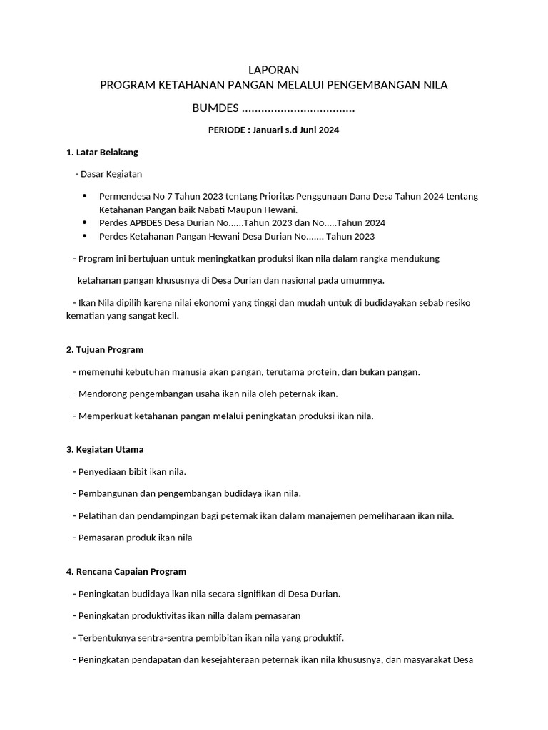 Laporan Pengembangan Ikan Nila | PDF