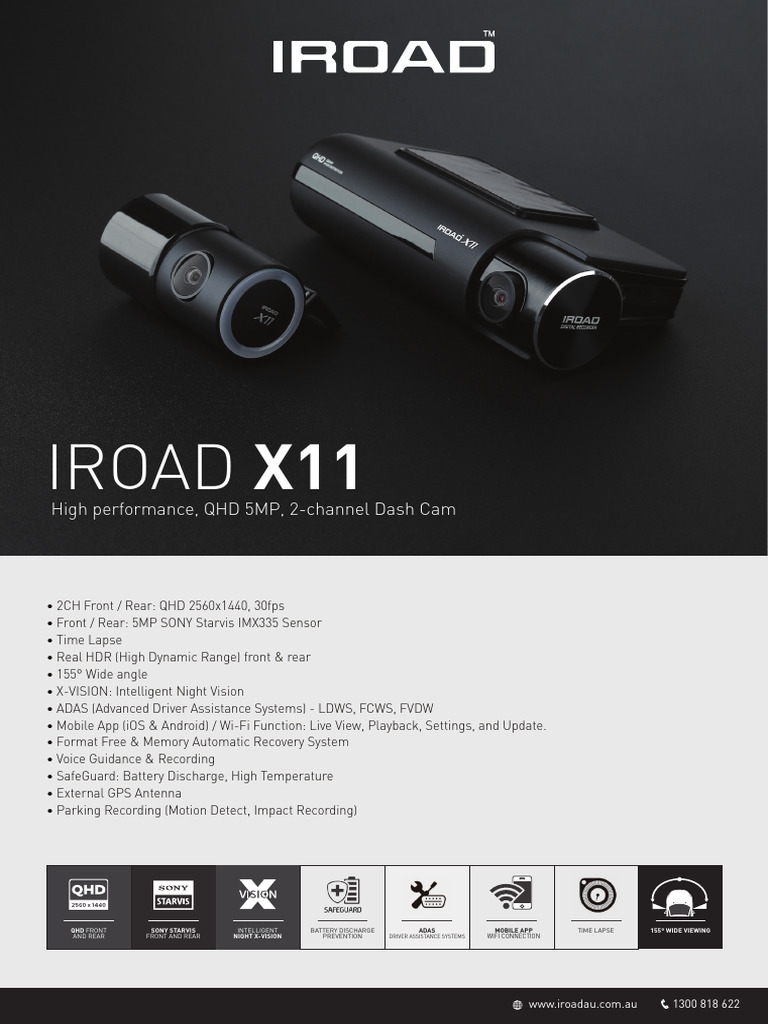 QHD 5MP Dual Channel Dash Cam IROAD X11 | PDF