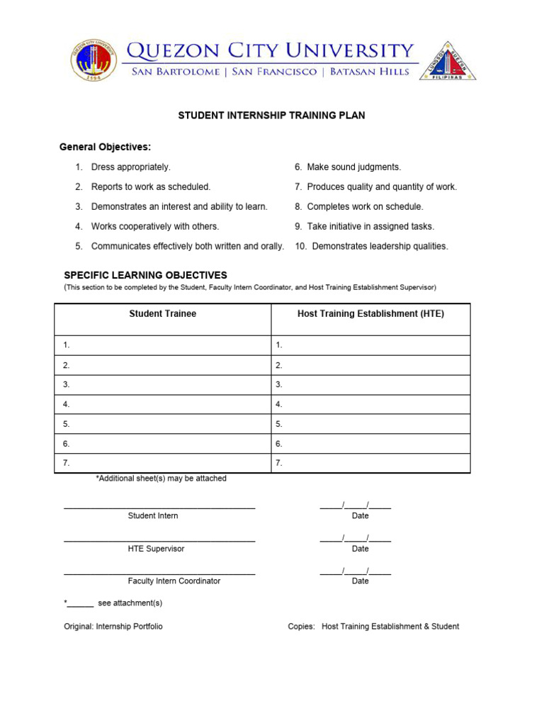Student Internship Training Plan | PDF