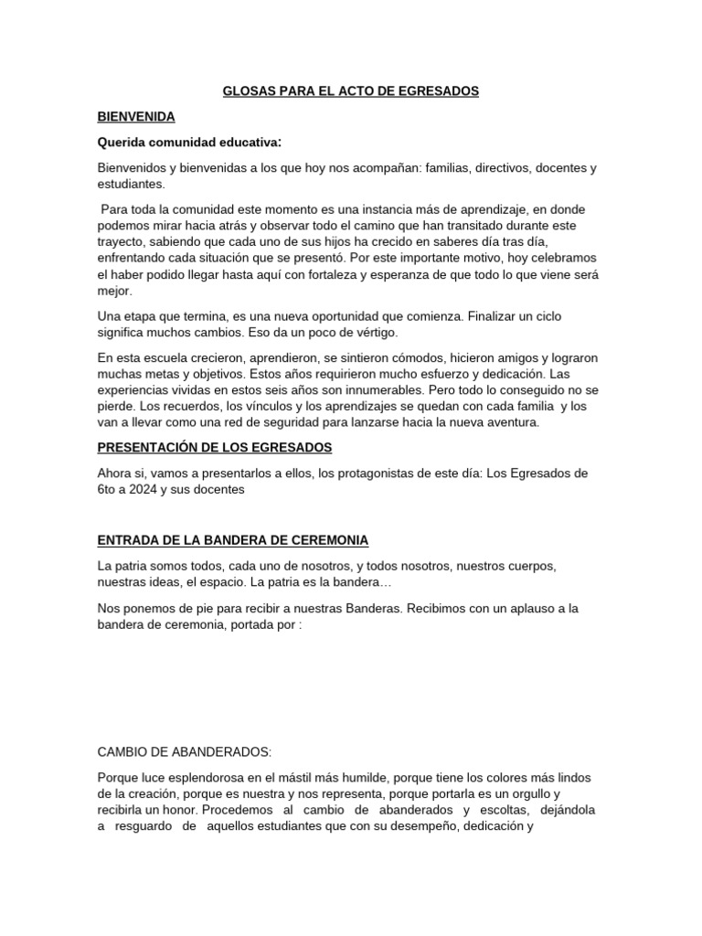 Glosas para Acto de Egresados | PDF