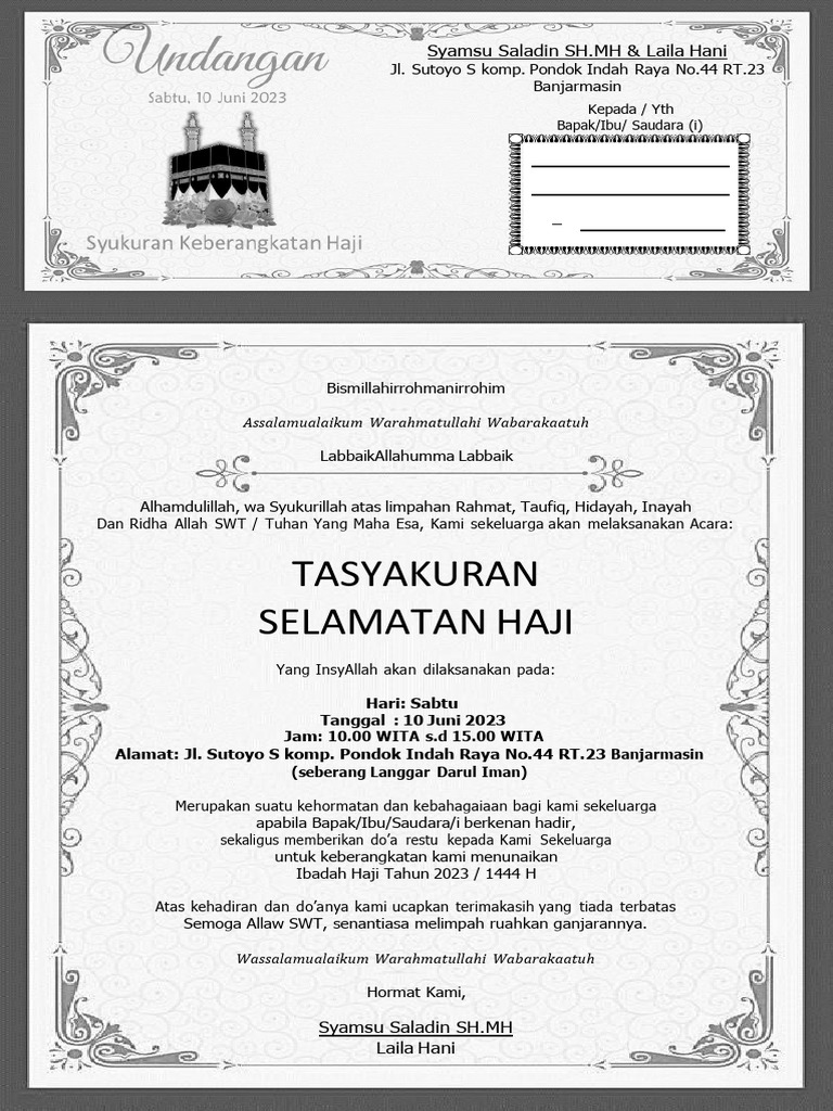 Tasyakuran Selamatan Haji 2023 | PDF