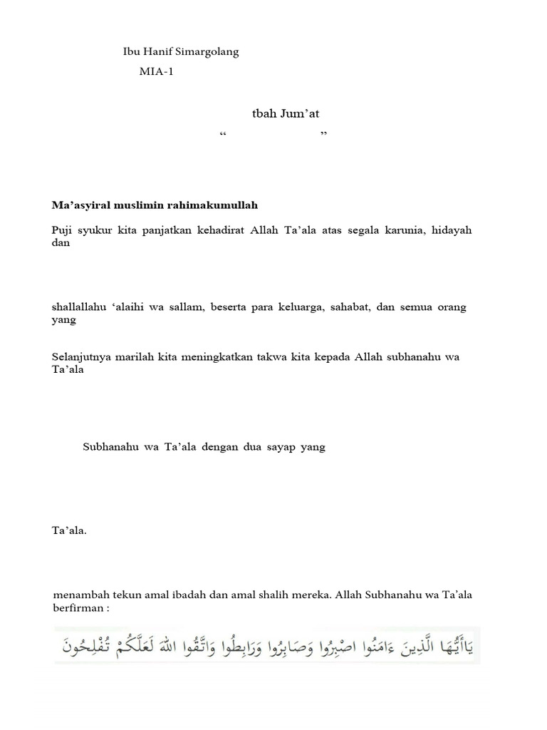 Teks Khutbah Jumat Singkat | PDF