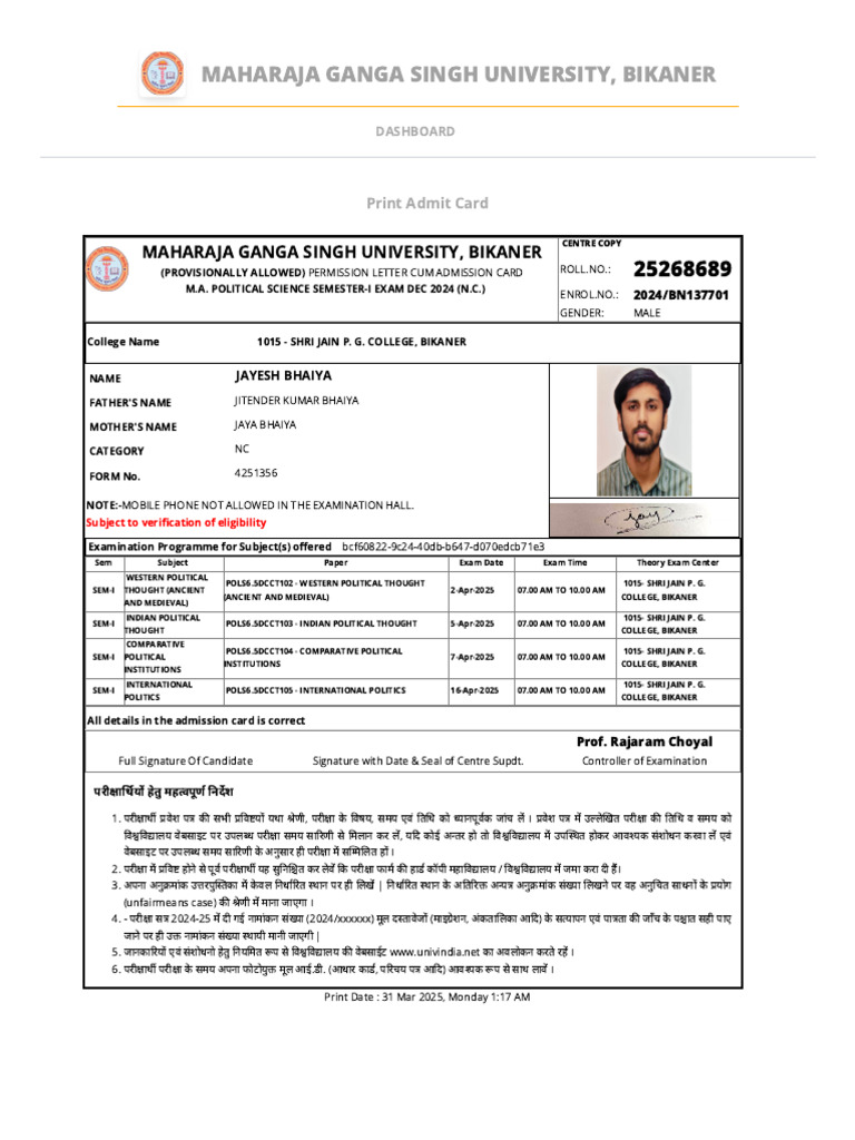 Maharaja Ganga Singh University, Bikaner | PDF