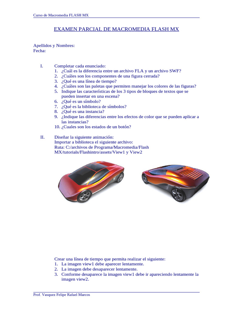 EXAMEN PARCIAL DE MACROMEDIA FLASH Basico | PDF