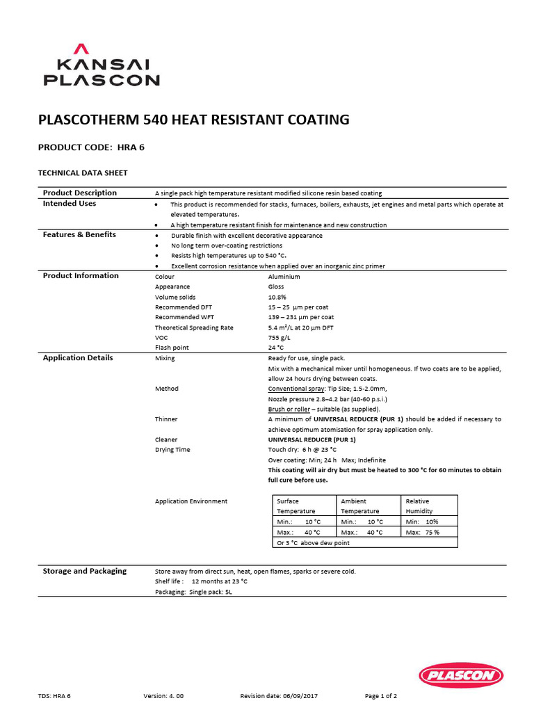 PlascoTherm 540 HRA 6 Coating Guide | PDF | Coating | Building Engineering