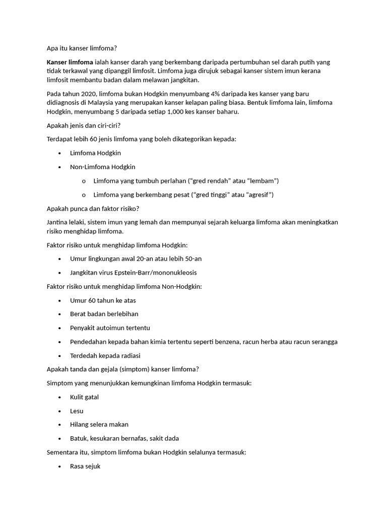 Memahami Kanser Limfoma dan Gejalanya | PDF