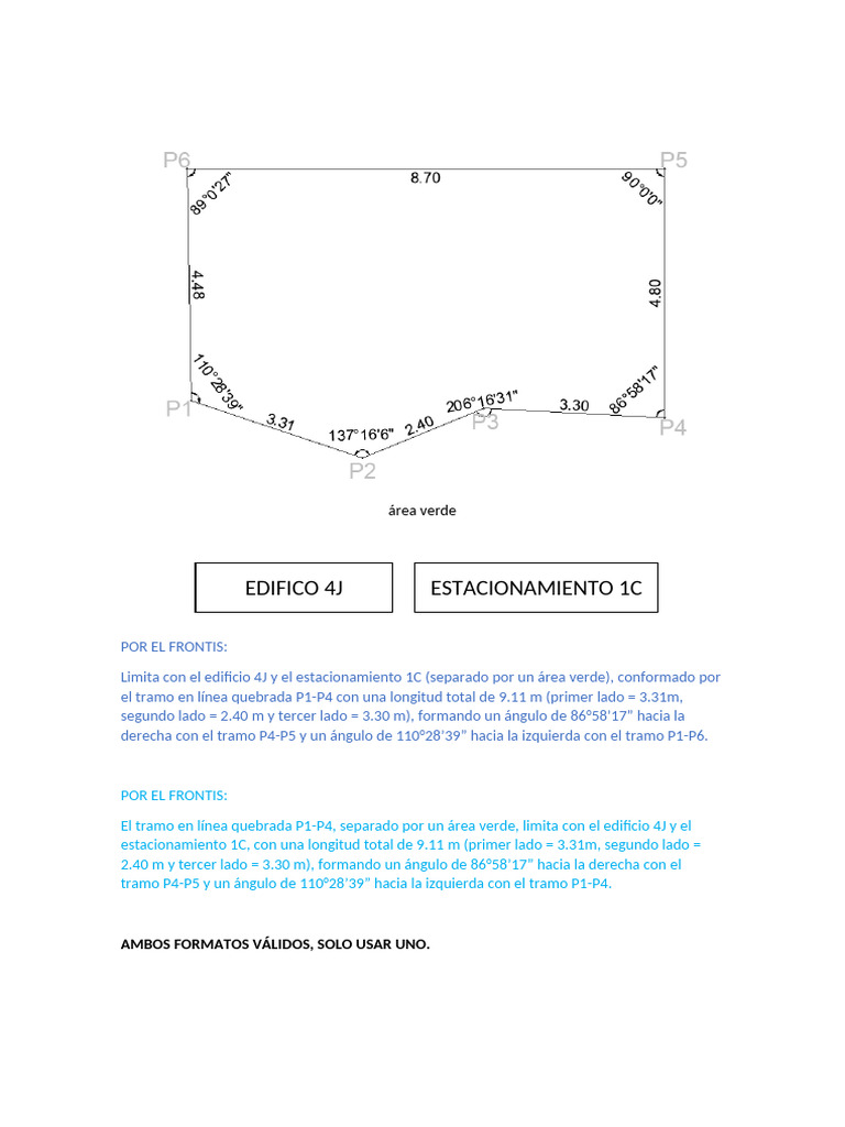 Descripción de linderos en área verde | PDF