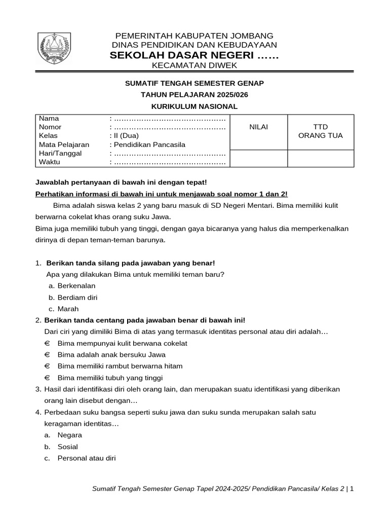 STS 2 - Pendidikan Pancasila Kelas 2 | PDF