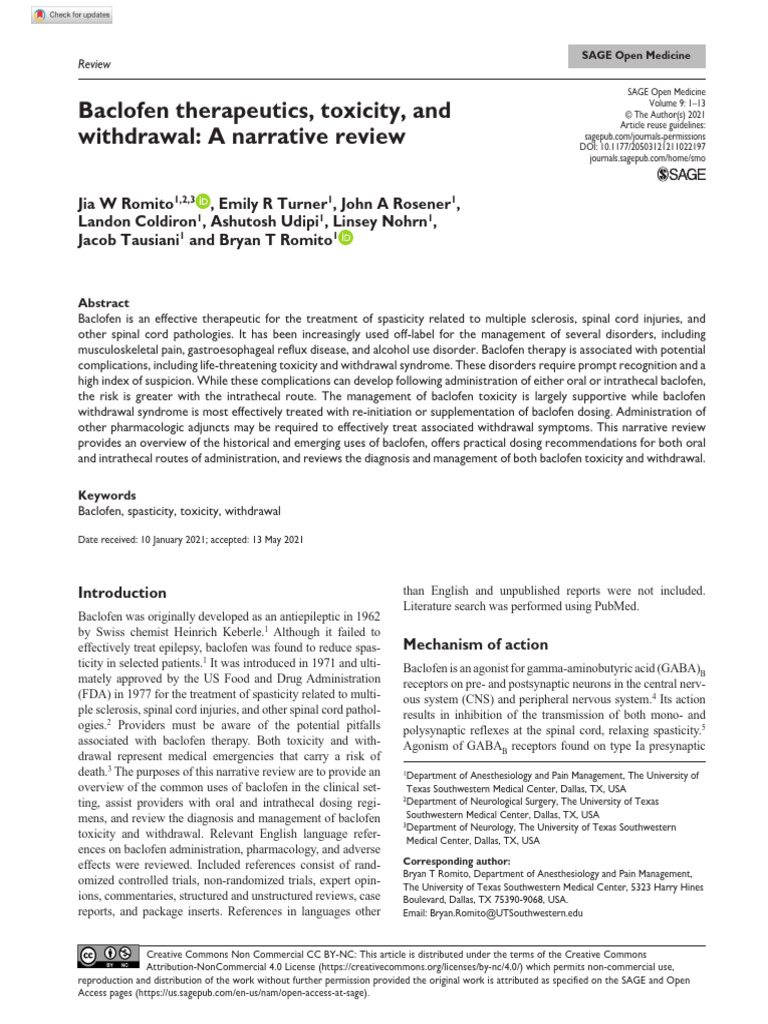 Baclofen: Uses, Dosing, and Risks | PDF | Medicine | Clinical Medicine