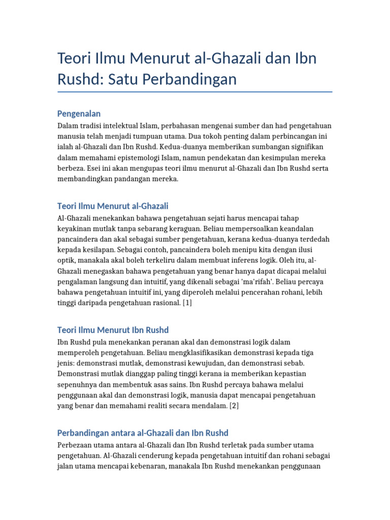 Teori Ilmu Al-Ghazali Dan Ibn Rushd | PDF