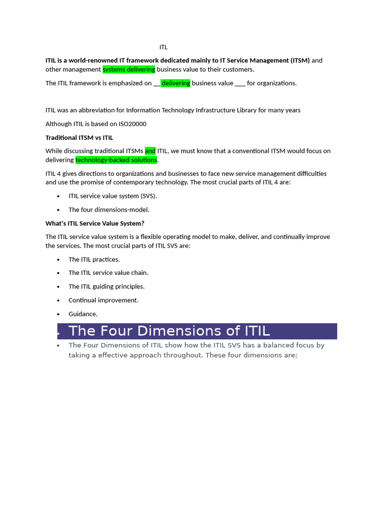 Four Dimensions of ITIL 4 Framework | PDF | It Service Management ...