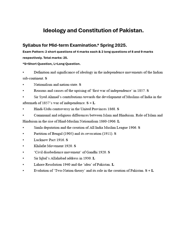 Mid Term Syllabus | PDF