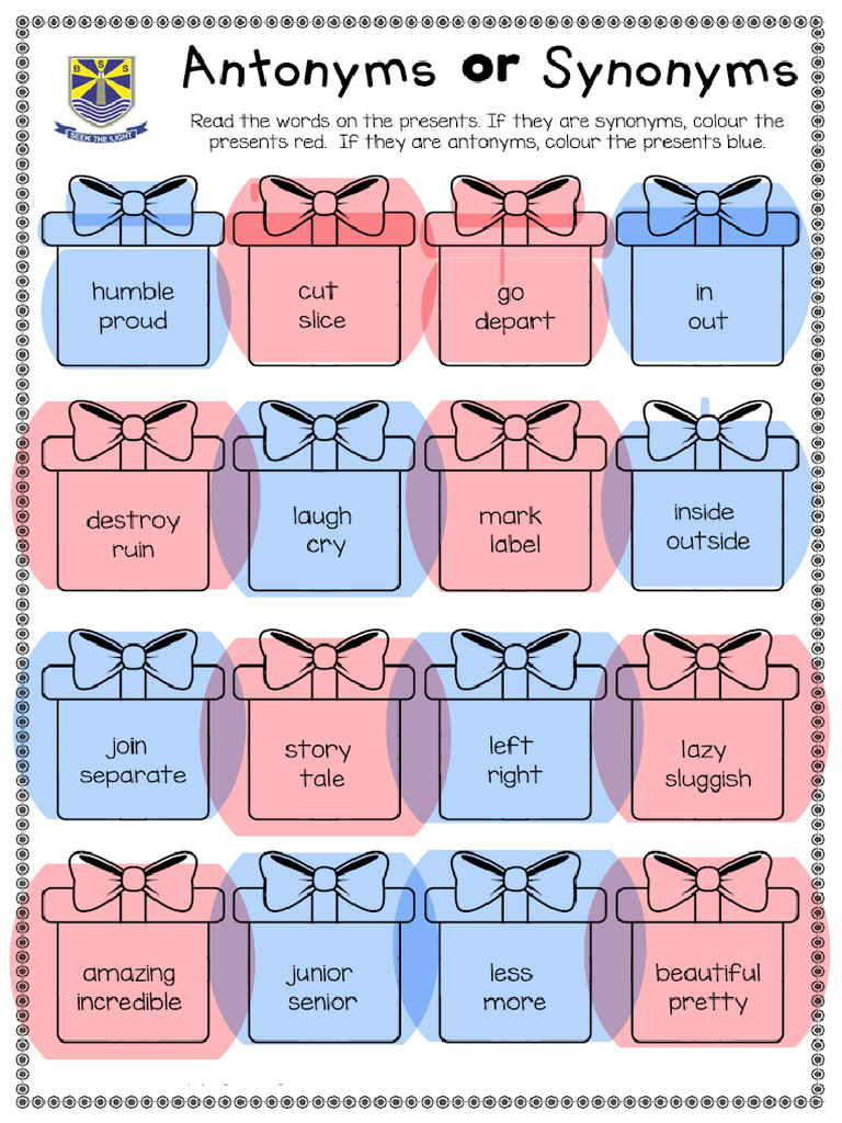 synonym and antonym worksheet | PDF