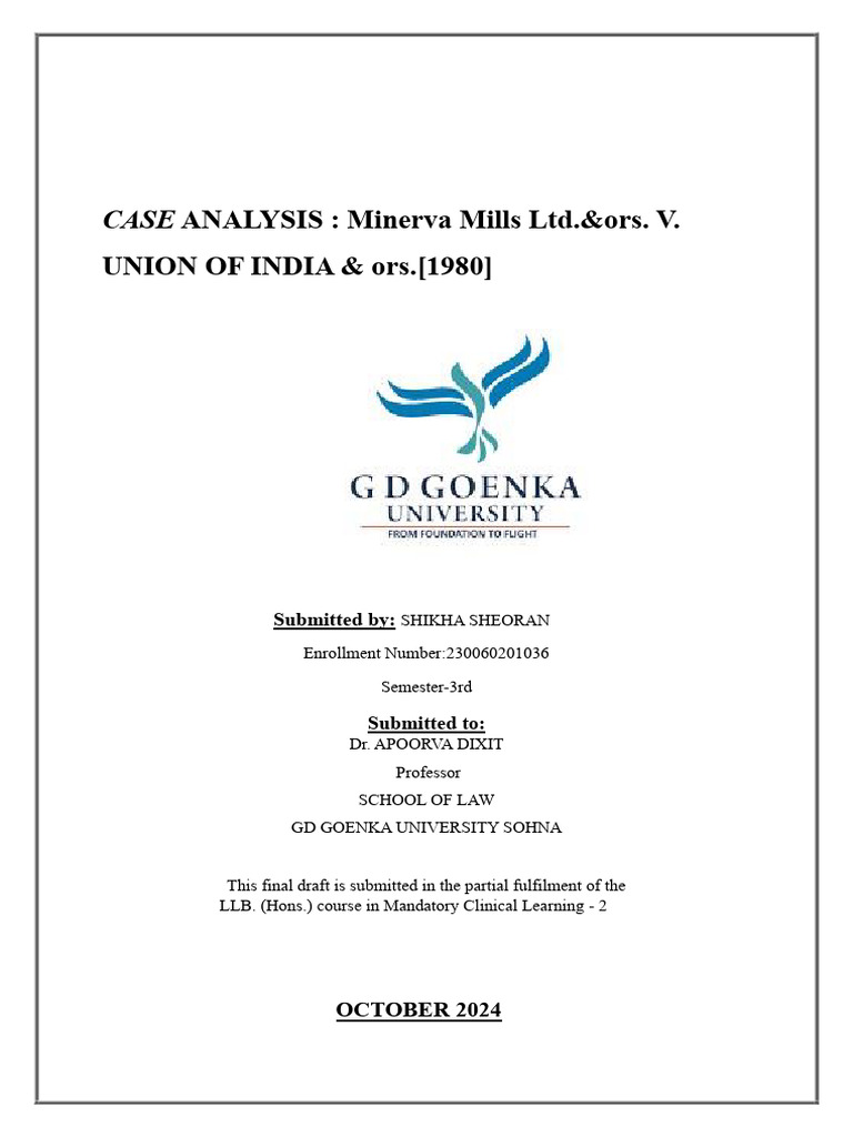 Minerva Mills Case: Landmark Judgment Analysis | PDF | Constitution ...