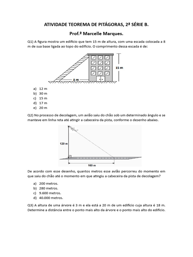 Atividade Teorema de Pitágoras | PDF | Triângulo | Geometria Elementar