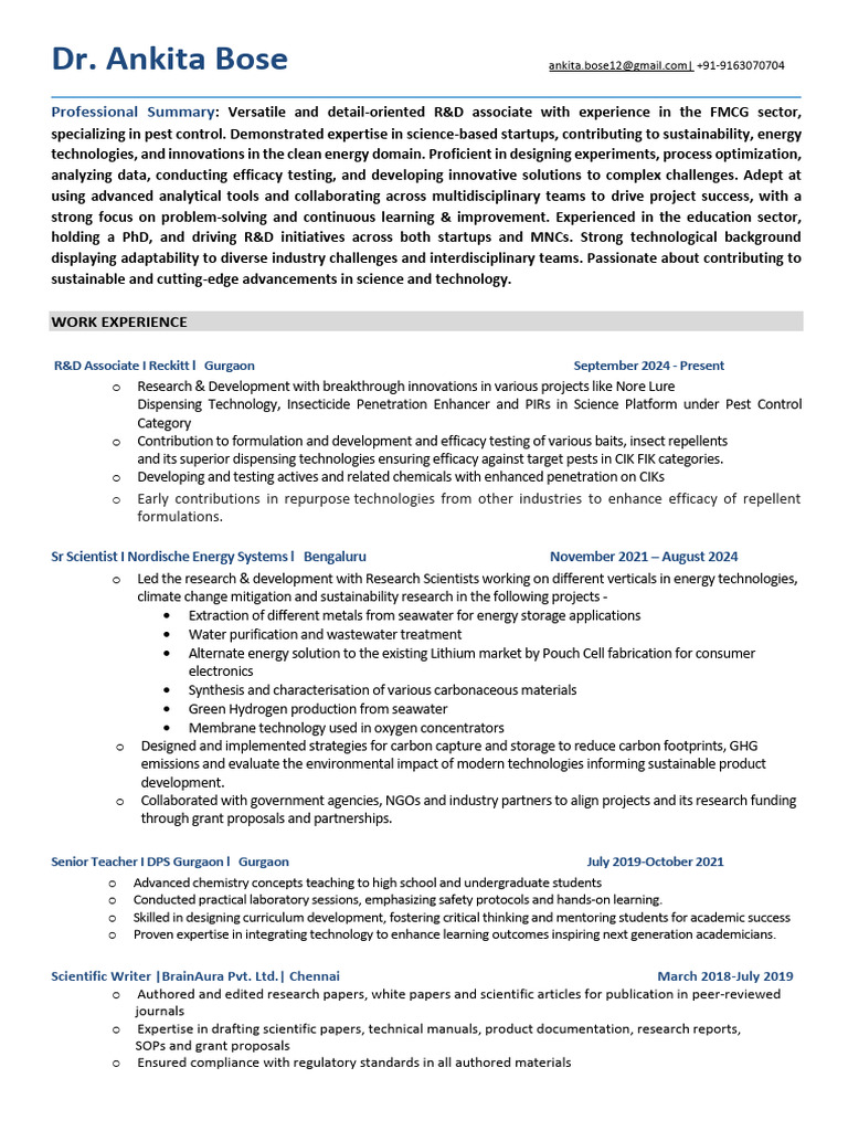 Ankita Bose Resume 2025.1Pdf | PDF | Zeolite | Membrane