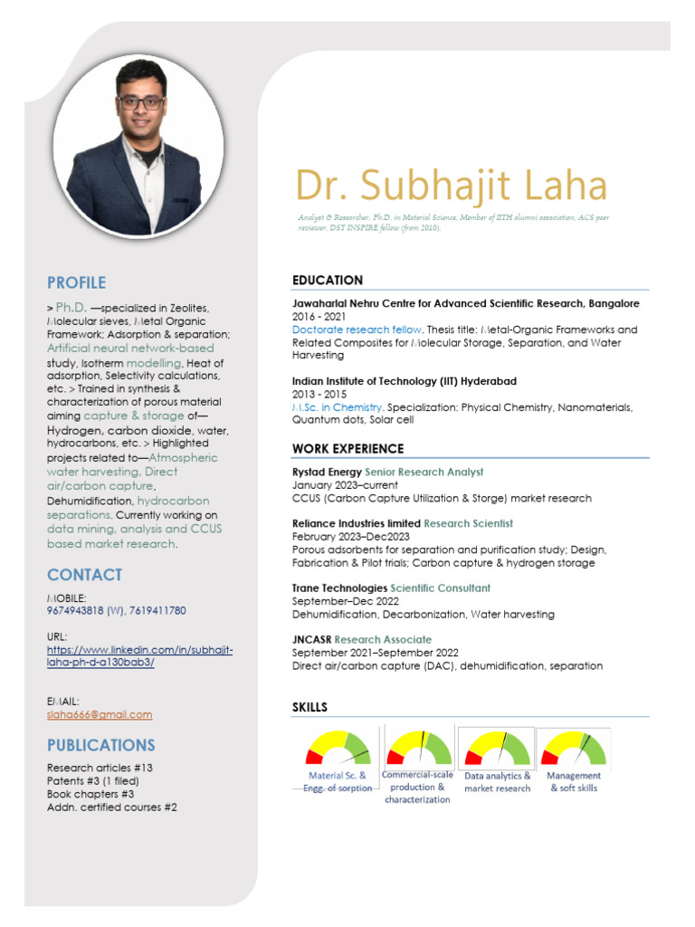 Resume Subhajit Laha 2025 | PDF | Adsorption | Physical Sciences