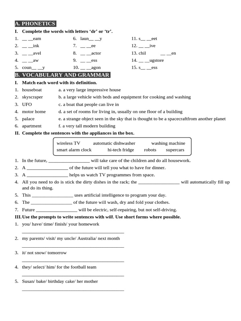Phonetics and Future Grammar Exercises | PDF