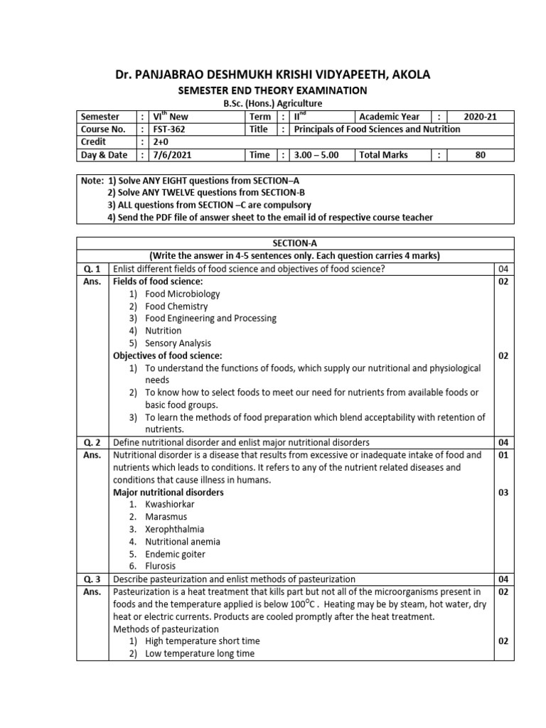 Food Sciences & Nutrition Exam Guide | PDF | Carbohydrates | Chemistry