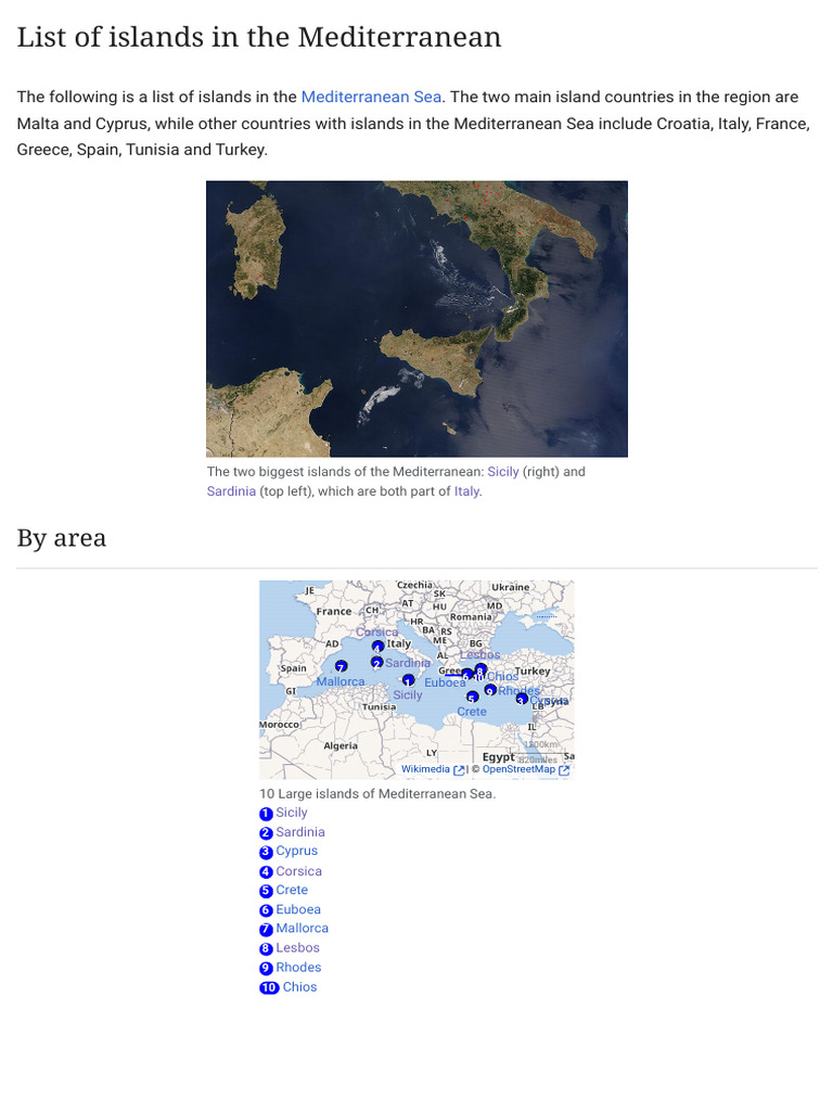 Largest Mediterranean Islands List | PDF