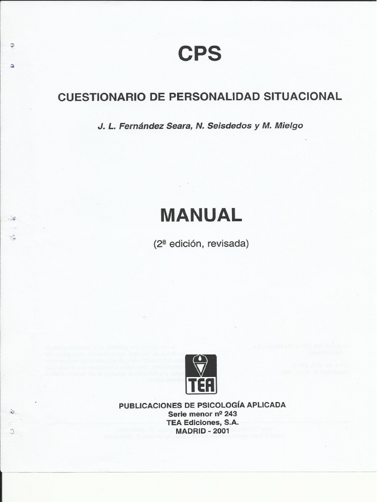 Manual Cuestionario de Personalidad Situacional - CPS | PDF