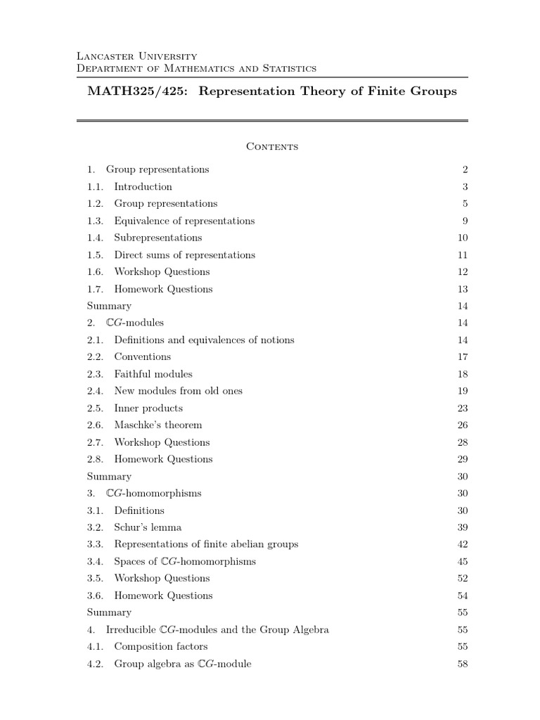 Finite Group Representation Theory | PDF | Representation Theory ...