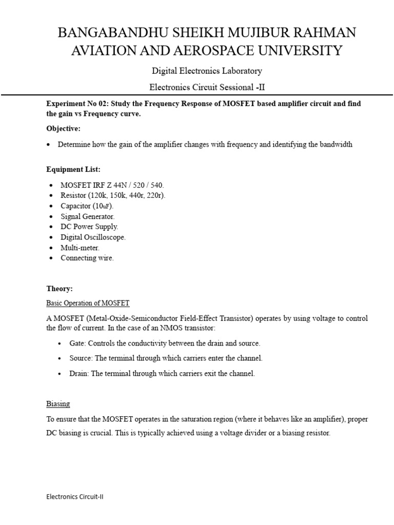 MOSFET Amplifier Frequency Response Study | PDF | Amplifier | Mosfet