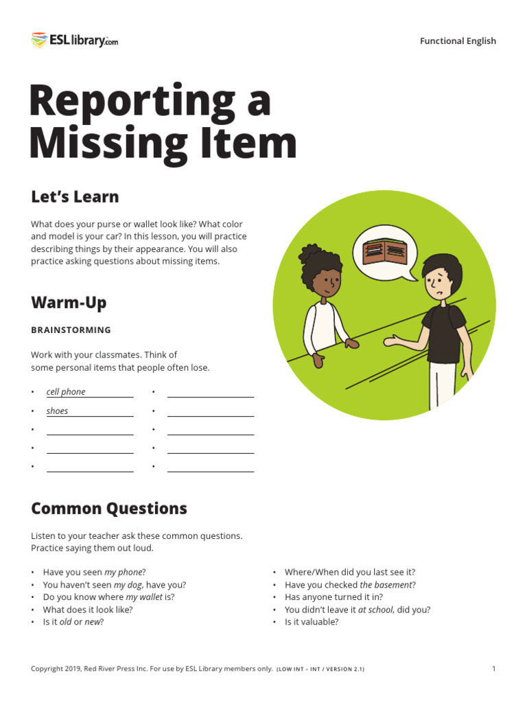 92 Reporting A Missing Item US | PDF | English Language | English As A ...