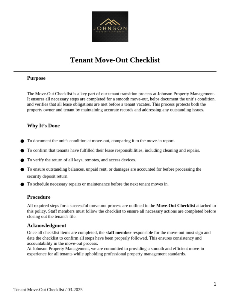 Tenant Move-OUT Checklist | PDF | Lease