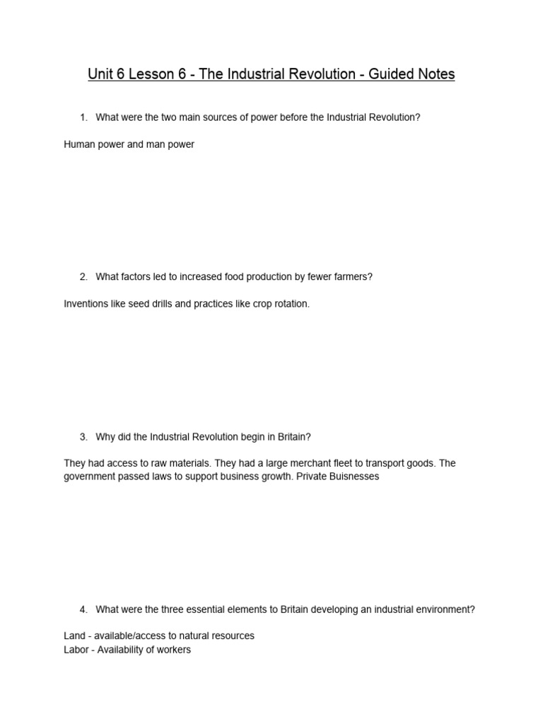 Copy of Dunphy Copy of 6.6 - The Industrial Revolution - Guided Notes | PDF