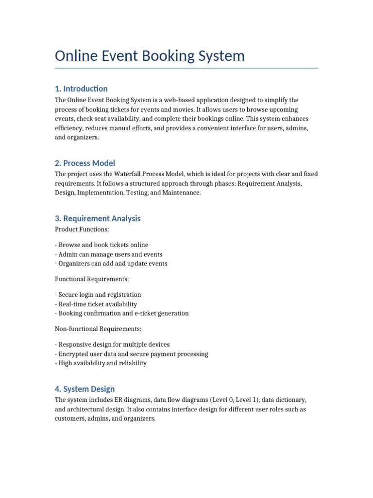 Online Event Booking System Report Clean | PDF