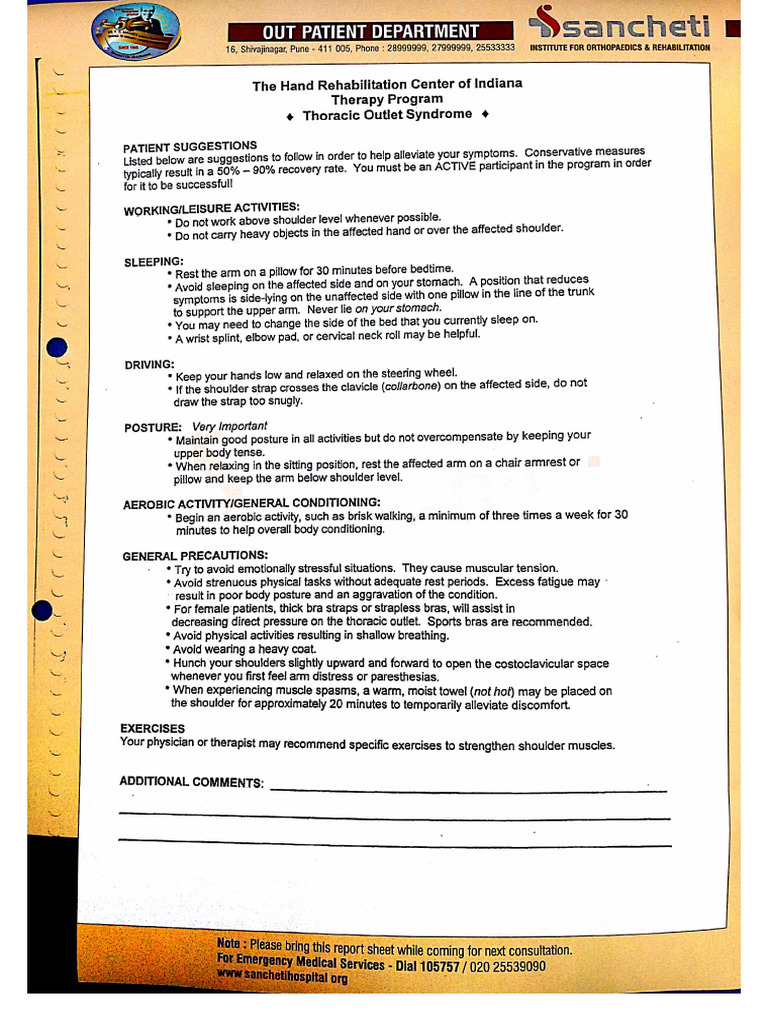 Thoracic Outlet Syndrome Exercise | PDF