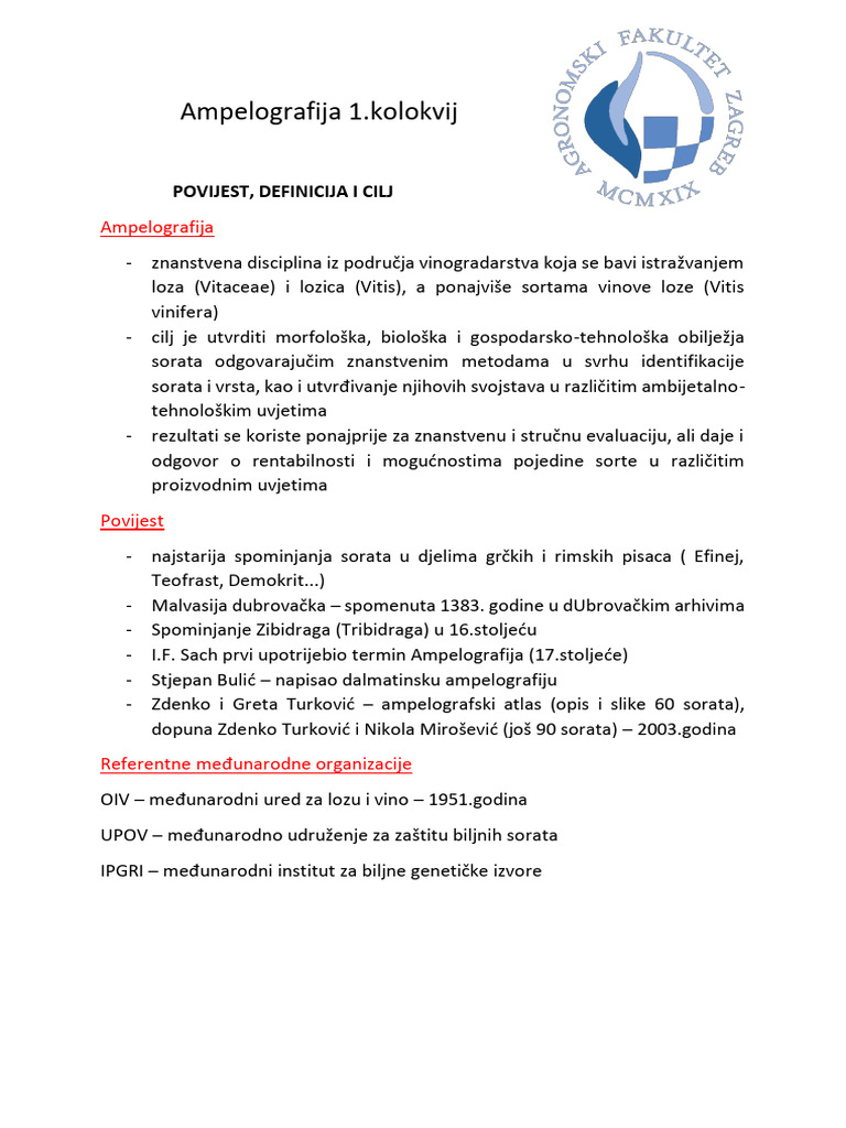 Ampelografija-1 Kolokvij | PDF