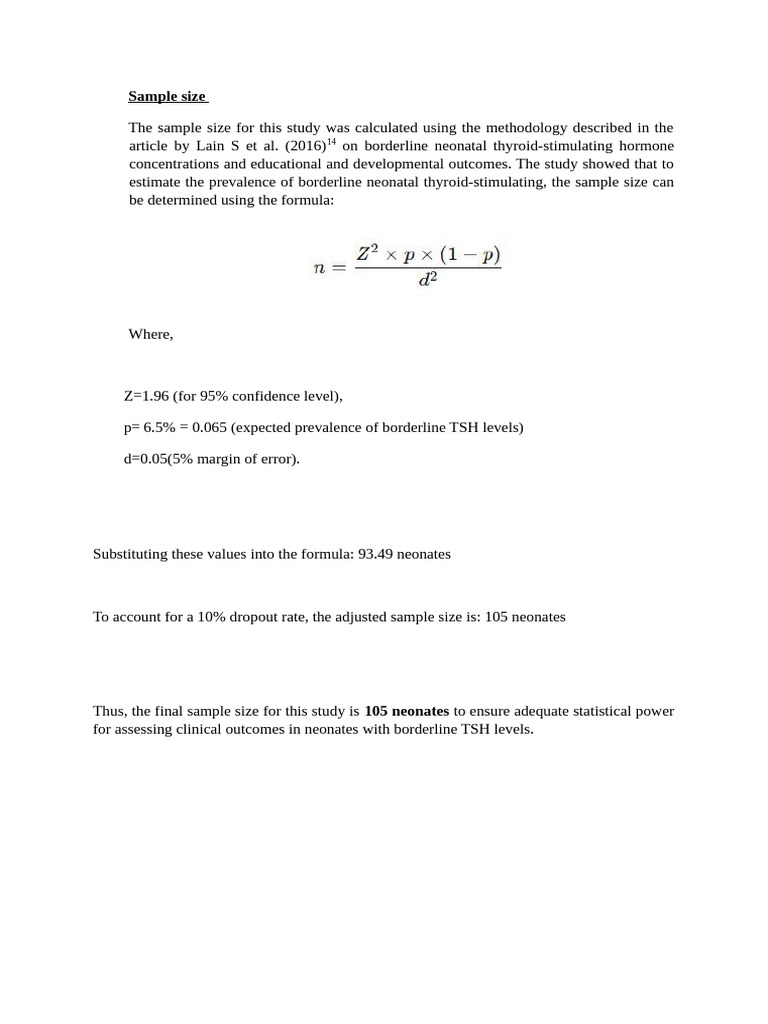 Sample Size for Borderline TSH Study | PDF