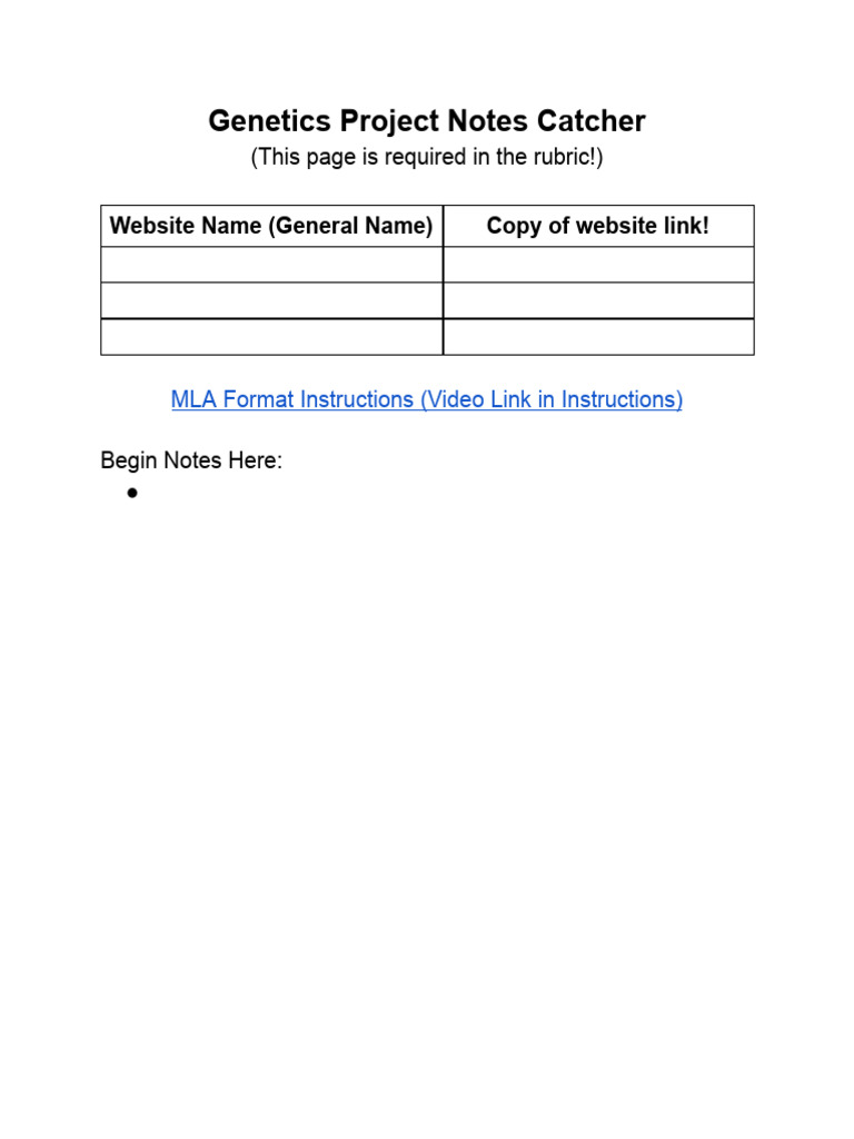 Genetics Project Notes Catcher | PDF
