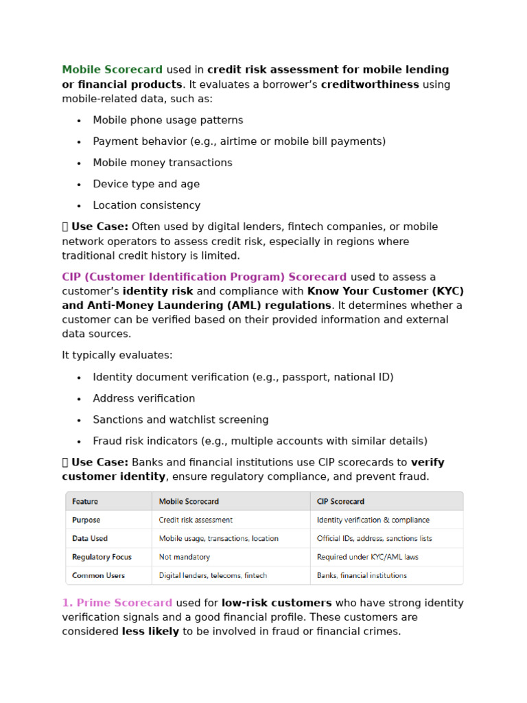 Mobile Scorecard & CIP | PDF