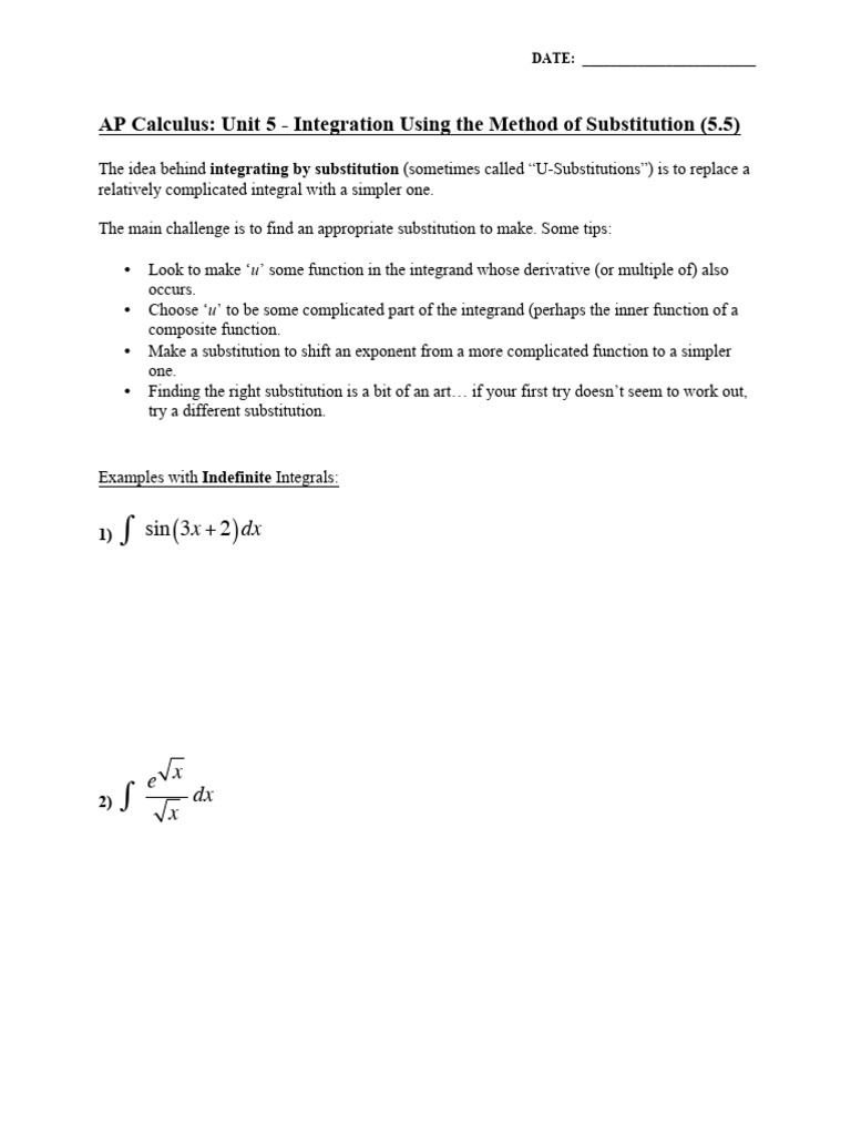 11 Integration by Substitution March 2017 3 | PDF | Integral | Algebra