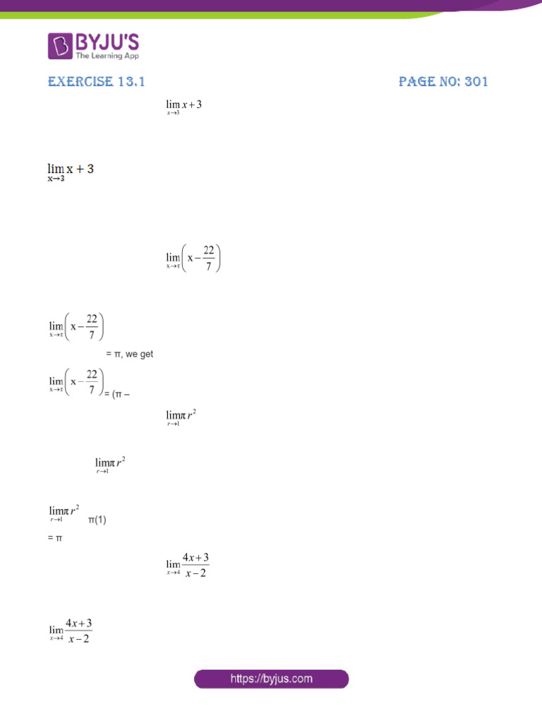 NCERT Solutions For Class 11 Maths Chapter 13 Limits and Derivatives Exercise 13.1 | PDF